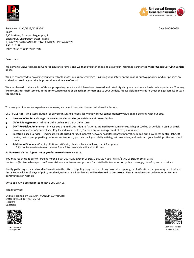 Motor Goods Carrying Vehicle Insurance Policy | PDF | Insurance ...