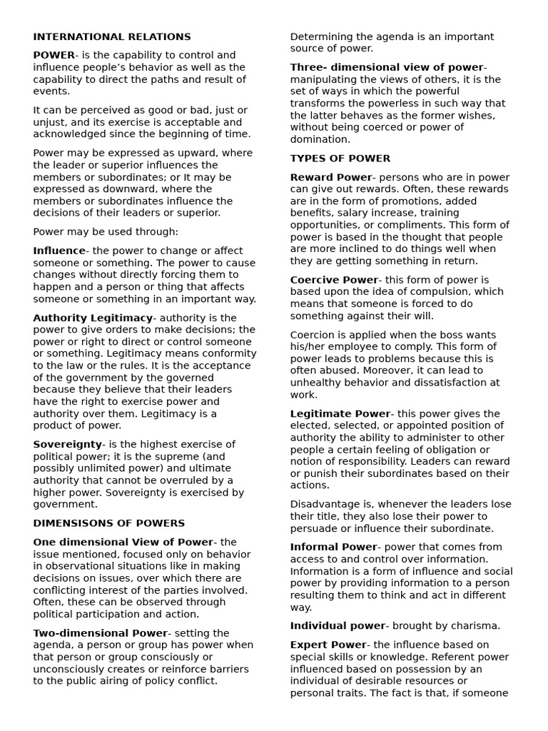 Understanding Power in International Relations | PDF | Power (Social ...