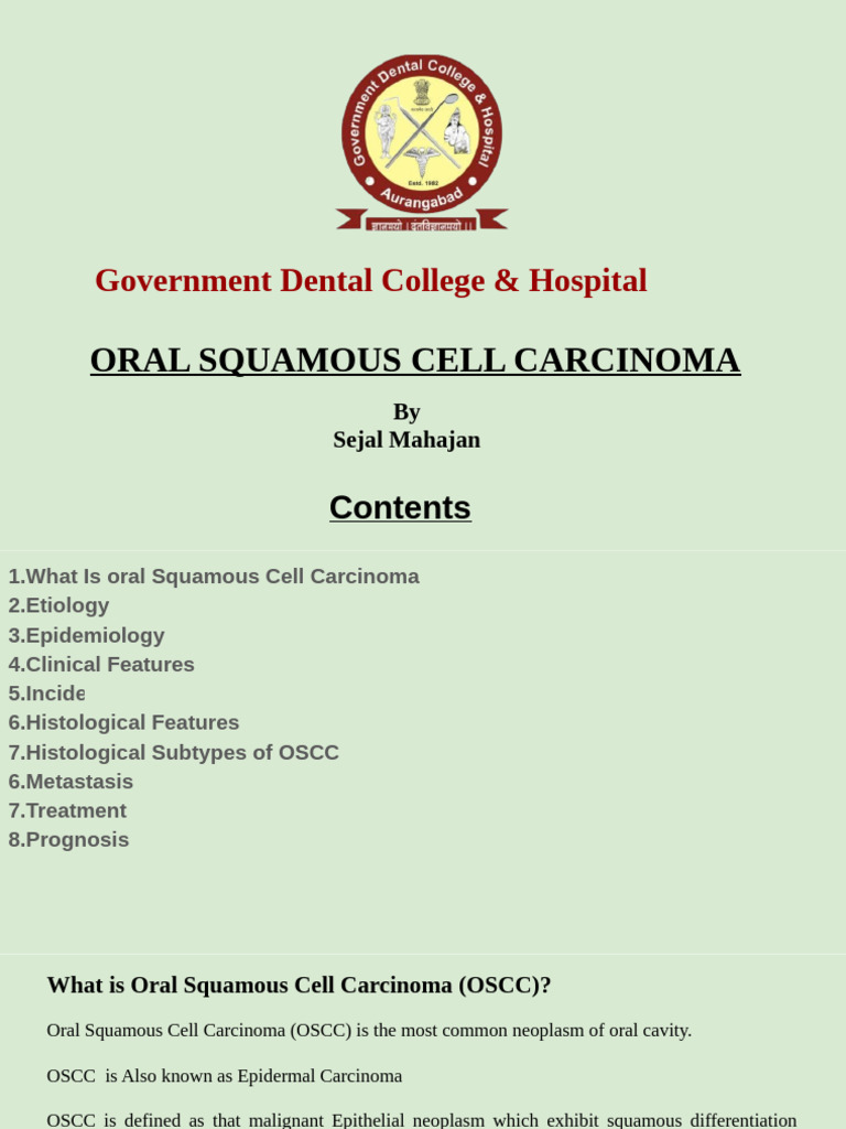 Sejal Mahajan (Oral Squamous Cel Carcinoma) | PDF | Carcinoma | Epithelium