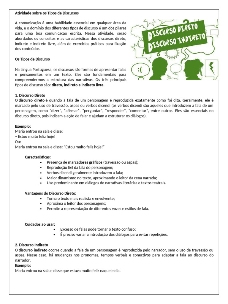 Discurso Direto e Indireto | PDF | Discurso | Narrativa