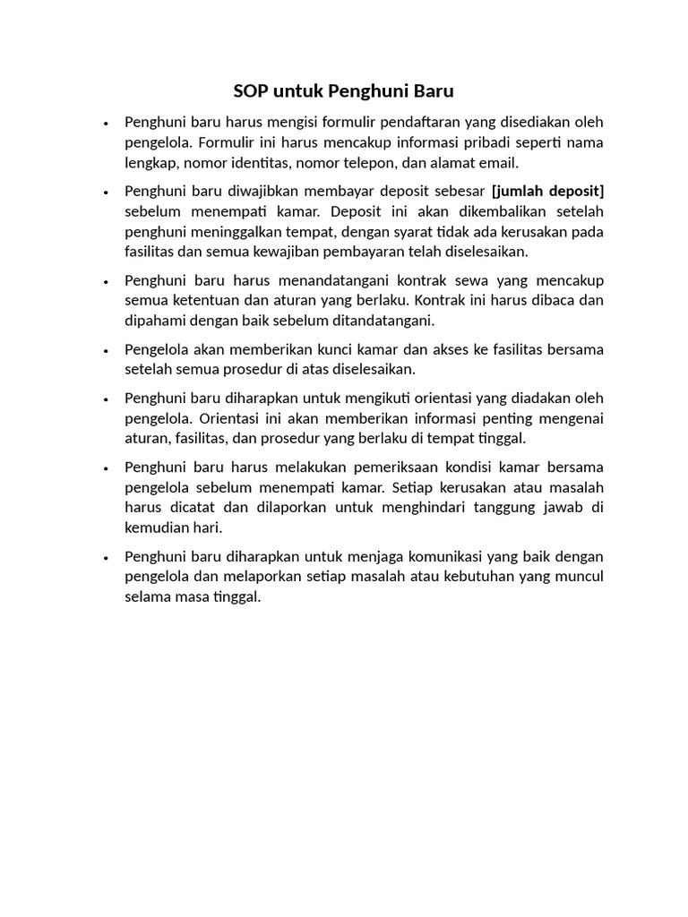Prosedur Untuk Penghuni Baru | PDF