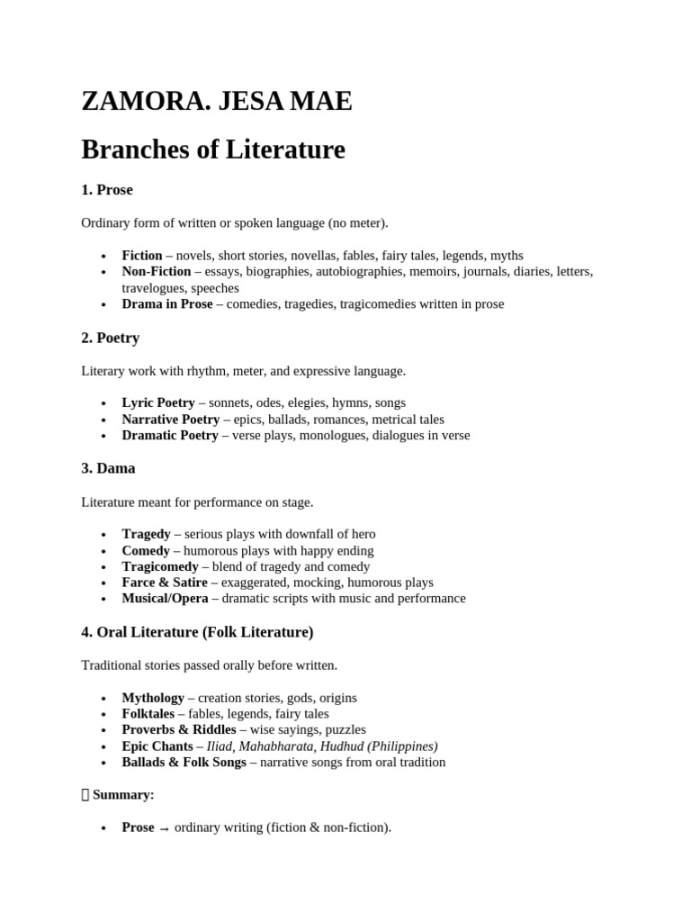 Branches of Literature | PDF | Poetry | Epic Poetry