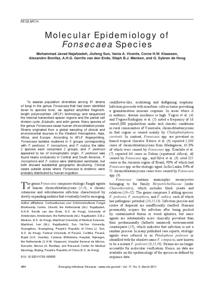 Molecular Epidemiology Of: Fonsecaea Species | PDF | Infection ...