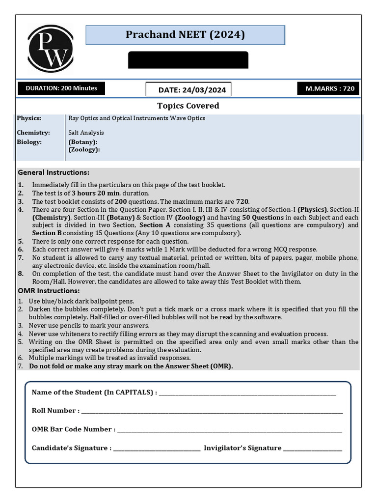 NEET 2024 Practice Test 15 Guide | PDF | Gene | Dna