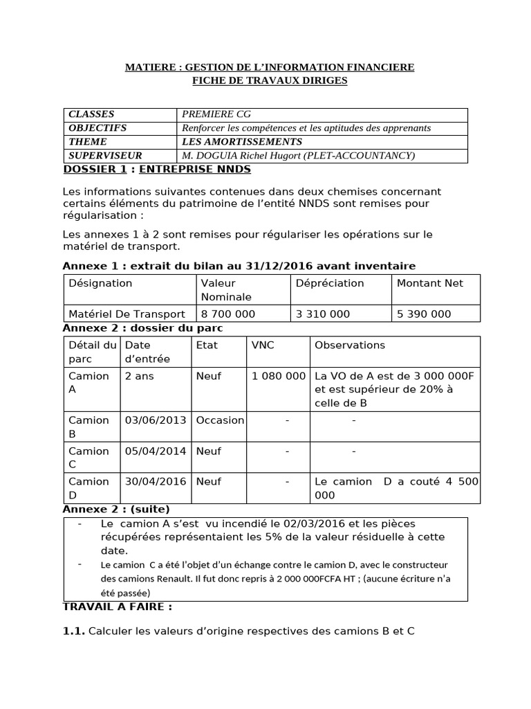 Fiche de TD | PDF | Dépréciation | Investir