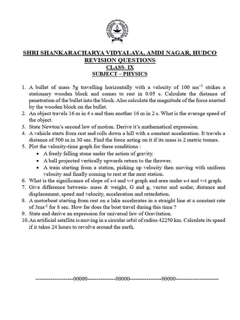 Revision Ques. Ix (Physics) | PDF