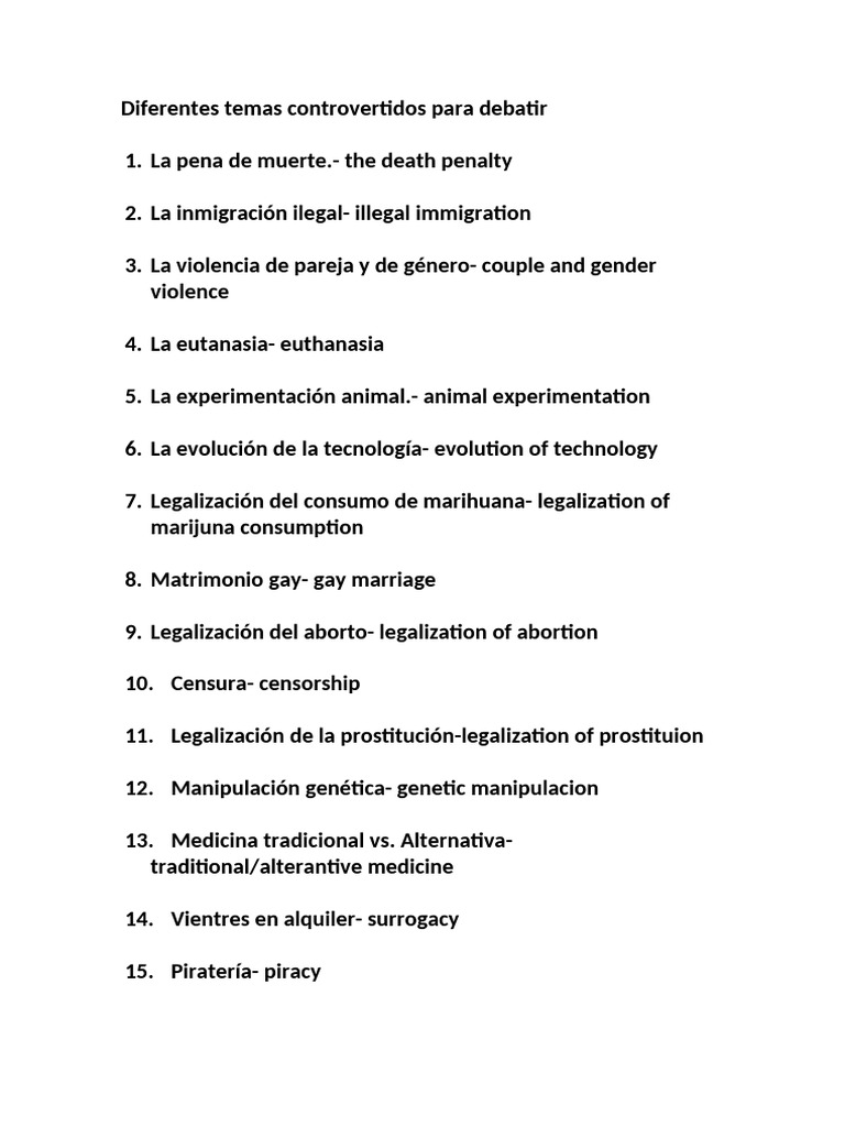 Temas Controversiales para Debatir | PDF