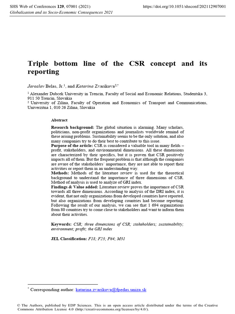 CSR's Triple Bottom Line Explained | PDF | Corporate Social ...