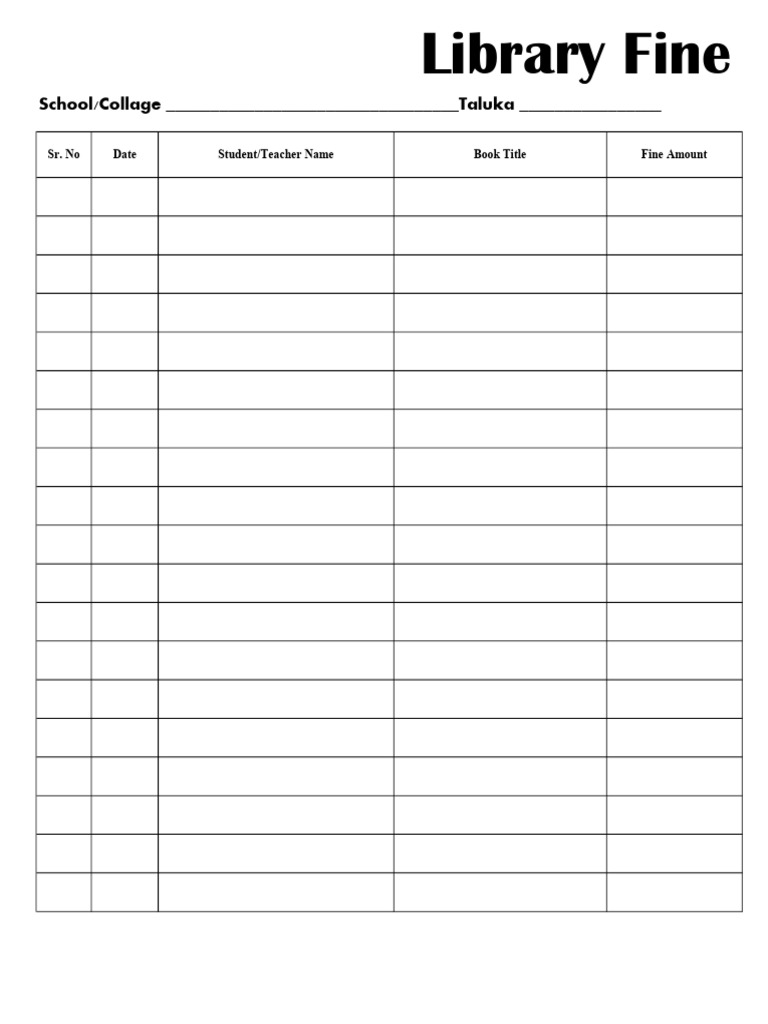 Library Fine Payment Register Template | PDF