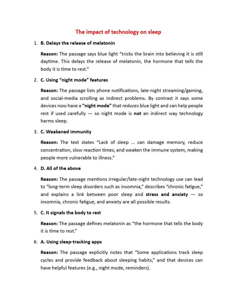 The Impact of Technology On Sleep (Answer Key, Vocabs) | PDF | Sleep ...