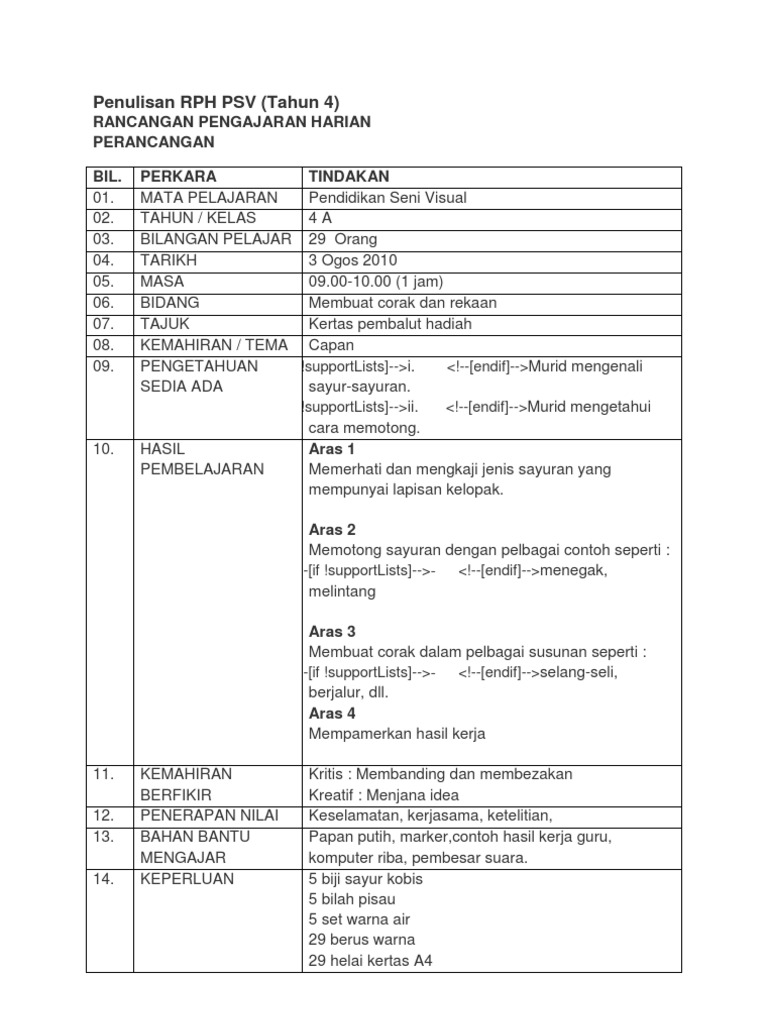 Penulisan RPH PSV | PDF