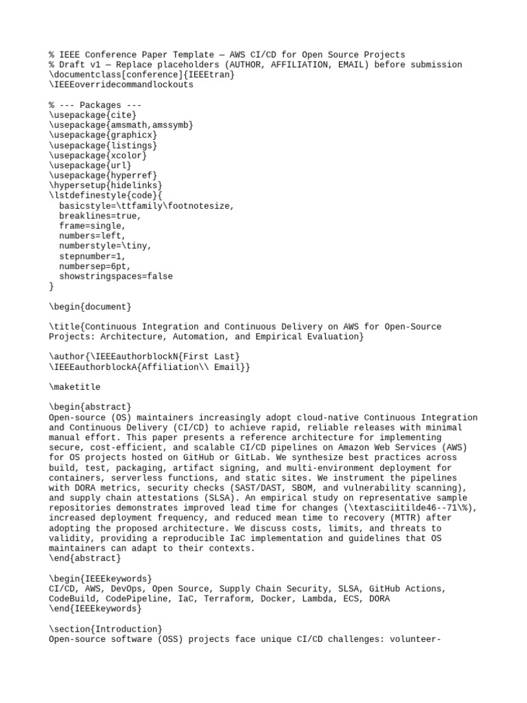 Ieee Paper Aws Ci CD For Open Source Projects Draft V 1 | PDF ...