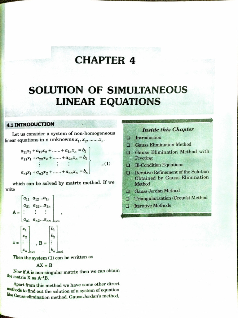 Solution of Simultaneous Linear Equation | PDF