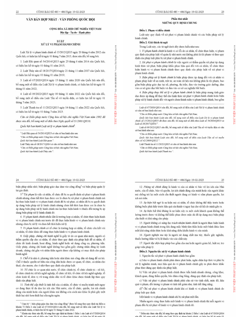 Luat Xu Ly VI Pham Hanh Chinh 2012 Sua Doi 2014 2017 2020 2022 | PDF