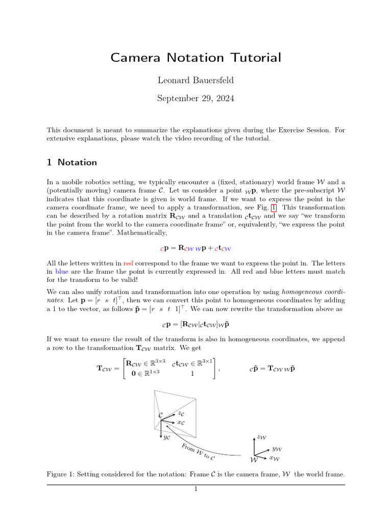 01 Camera Notation Tutorial | PDF | Matrix (Mathematics) | Rotation