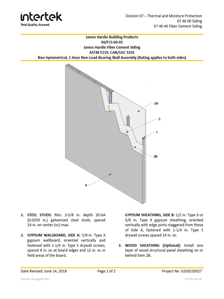 Fire-Design-Listing-JH-FCS-60-01-1-hour | PDF | Drywall | Composite Material