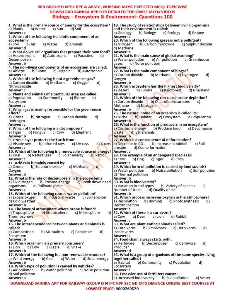 Ecosystem & Environment MCQs Guide | PDF | Ecosystem | Soil