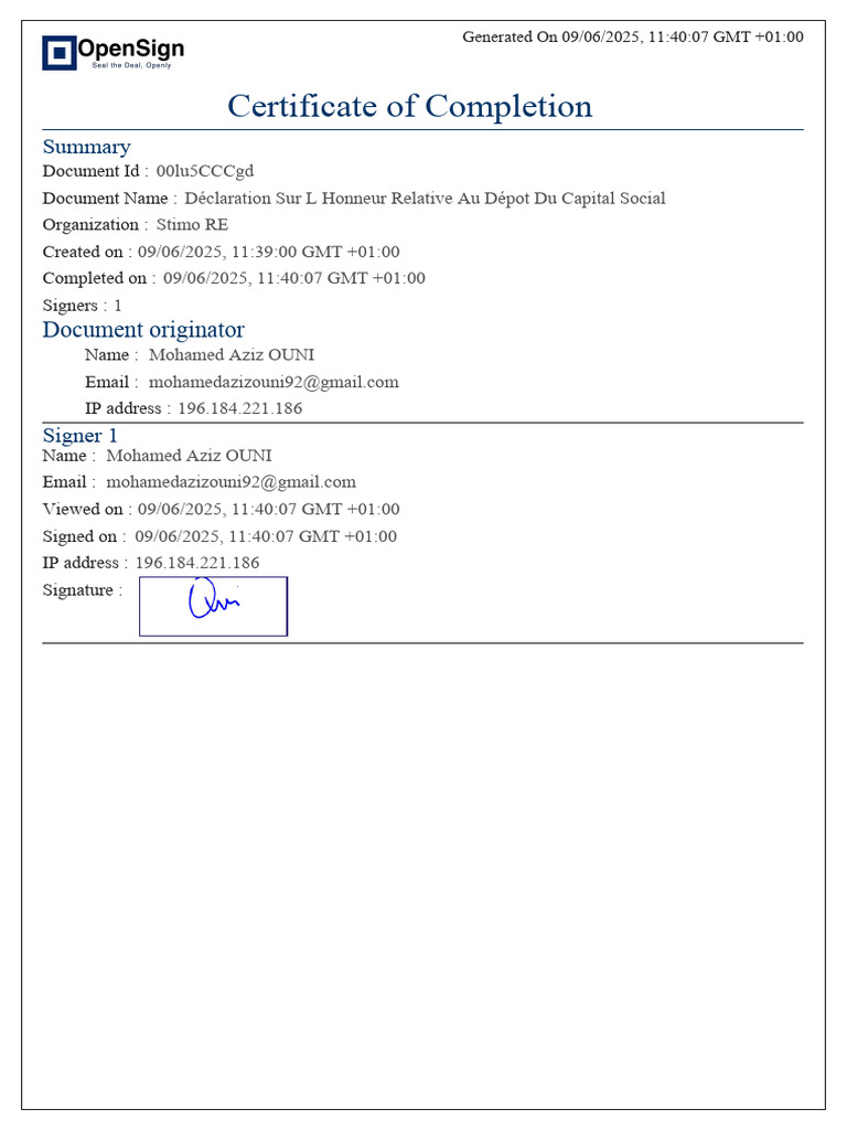 Certificate Signed by OpenSign™ | PDF