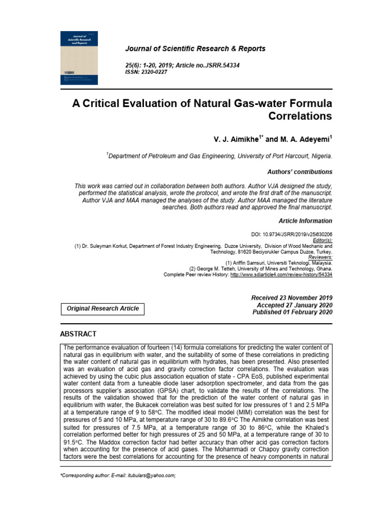A Critical Evaluation of Natural Gas Wat | PDF | Gases | Phase (Matter)