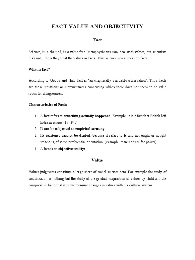 Facts, Value and Objectivity | PDF | Value (Ethics) | Objectivity ...