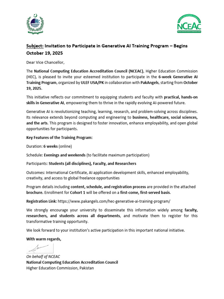 Invitation Letter For Gen AI Program | PDF