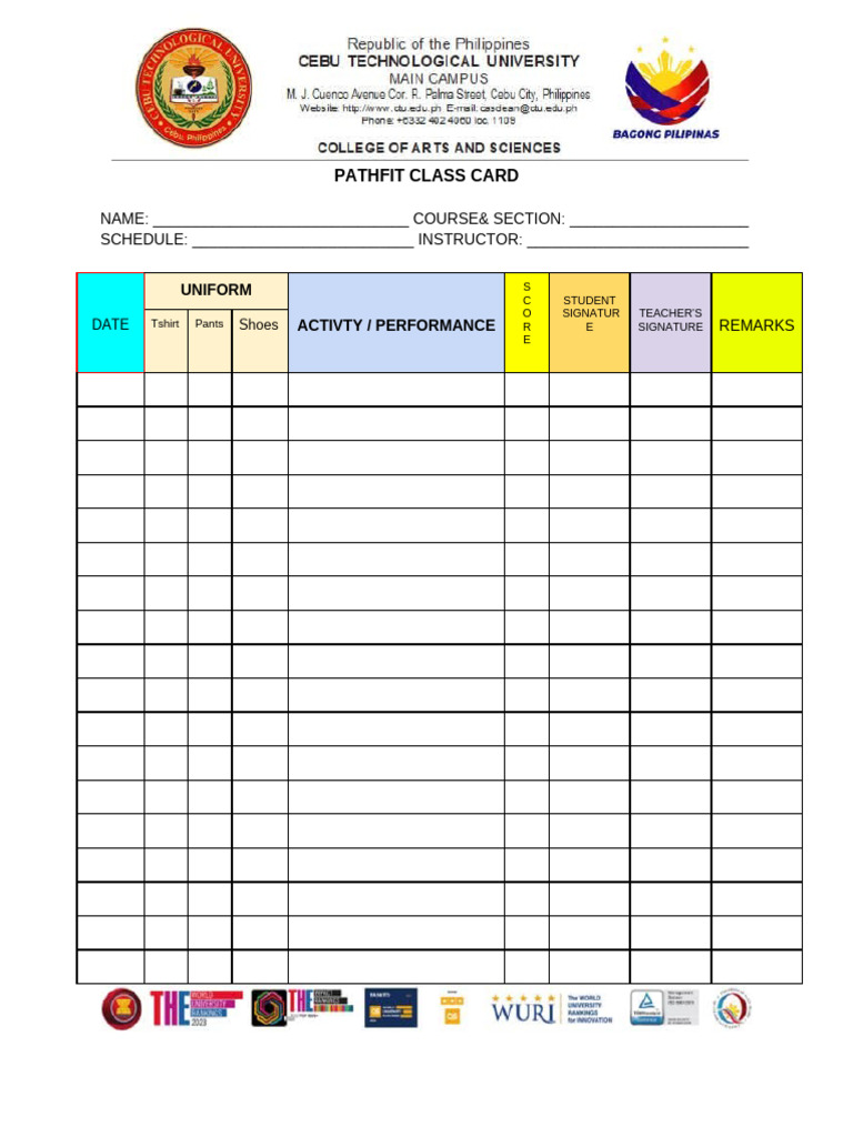 PATHFIT-CLASSCARD | PDF