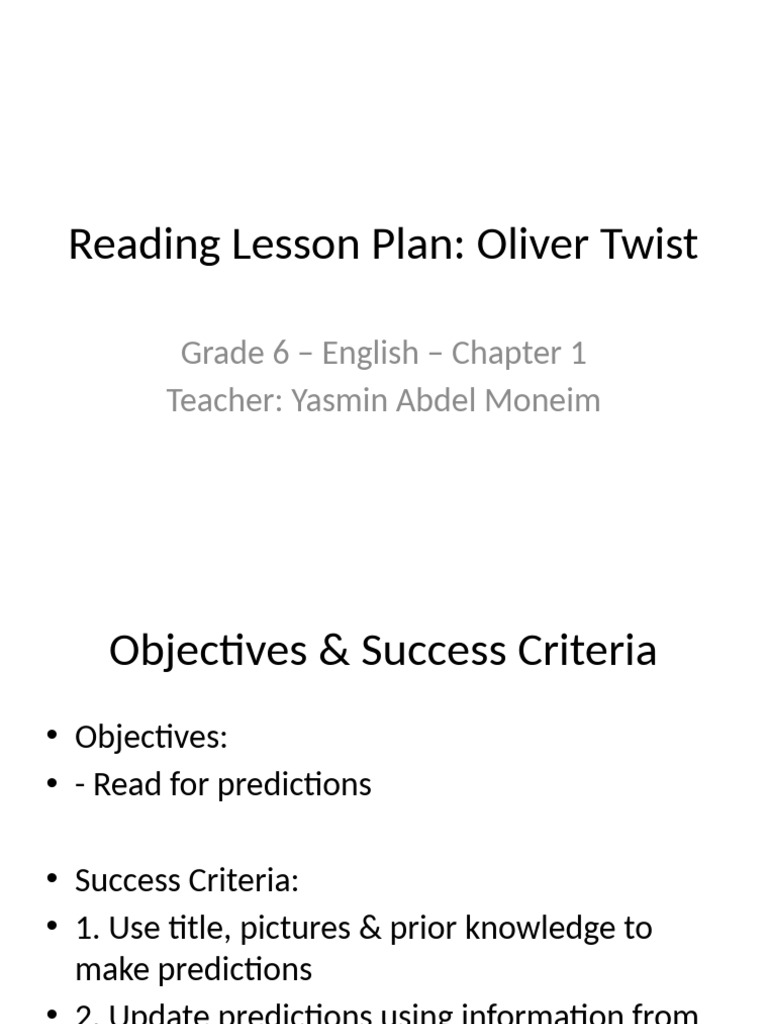 Grade 6 Reading Plan: Oliver Twist Chapter 1 | PDF