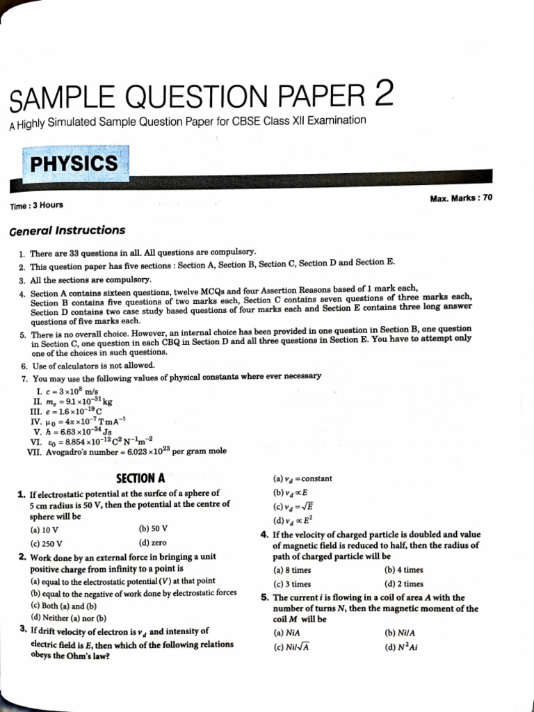 CBSE Class XII Physics Sample Paper | PDF | Inductor | Wavelength