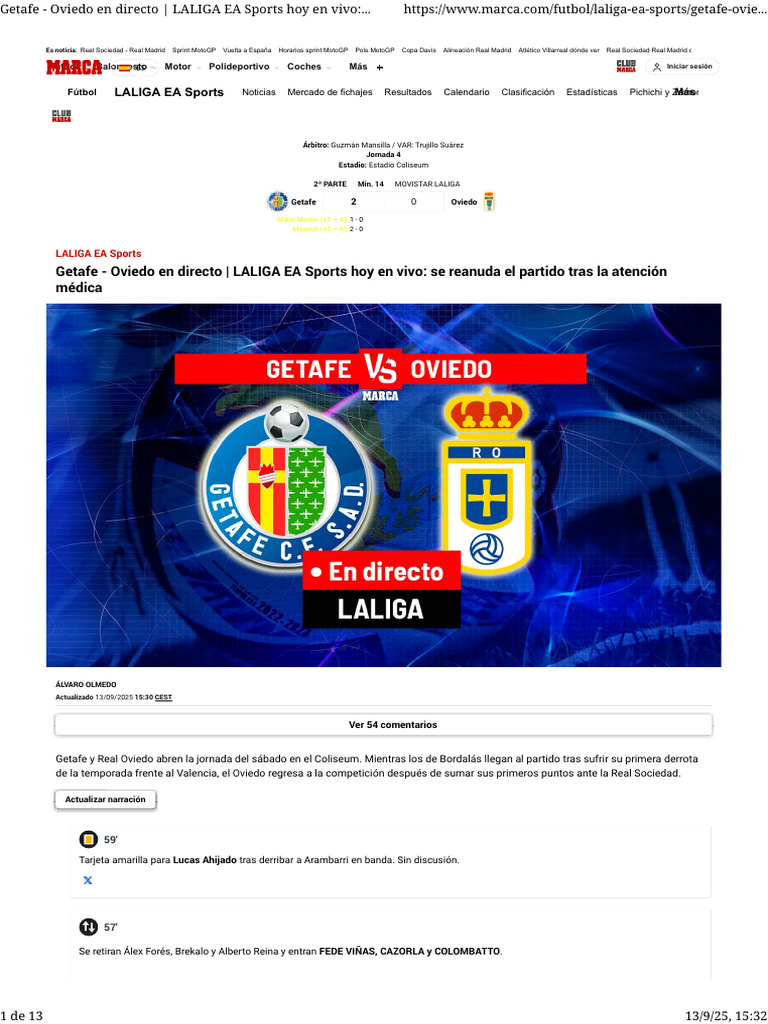 Getafe - Oviedo en Directo - LALIGA EA Sports Hoy en Vivo - Se Reanuda ...