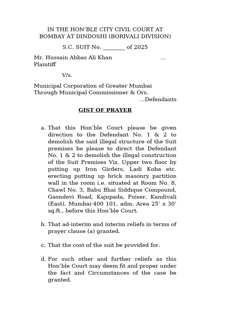 Hussain Khan - City Civil Court Dindoshi | PDF | Lawsuit | Mumbai