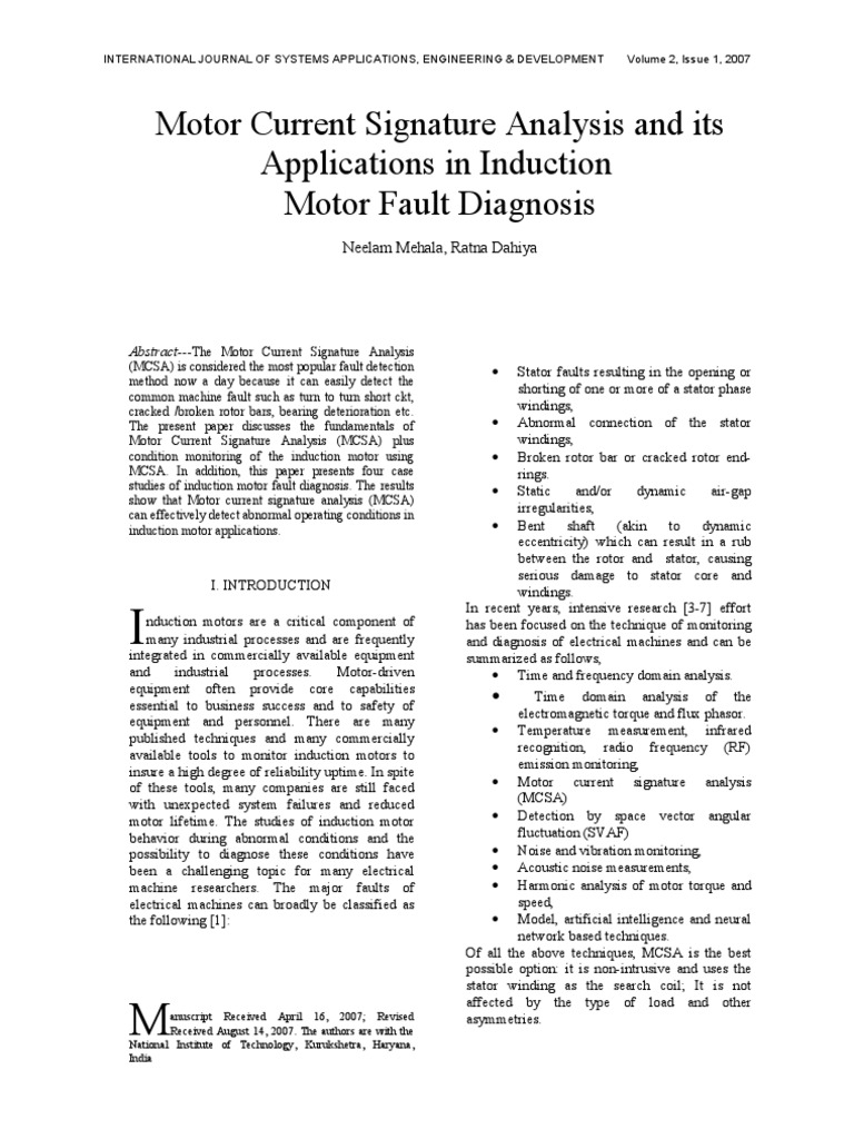 Motor Current Signature Analysis | PDF