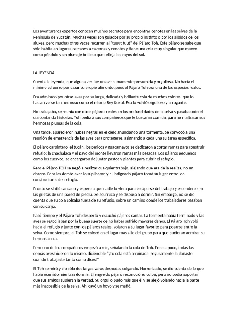 La Leyenda Pajaro Toh | PDF | Aves | Ornitología