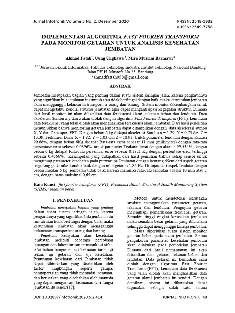 Implementasi Algoritma Fast Fourier Transform Pada Monitor Getaran ...