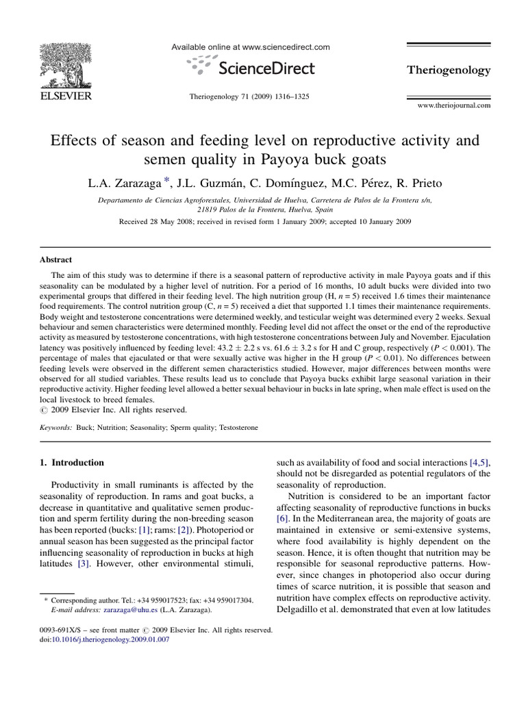Effects of Season and Feeding Level On Reproductive Activity and Semen ...