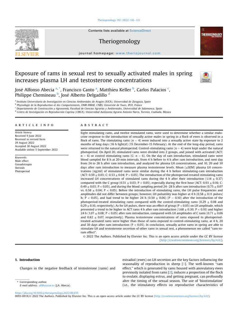 Exposure of Rams in Sexual Rest To Sexually Activated Males in Spring ...