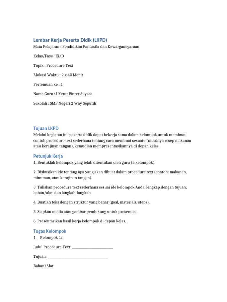LKPD Procedure Text 5 Kelompok | PDF
