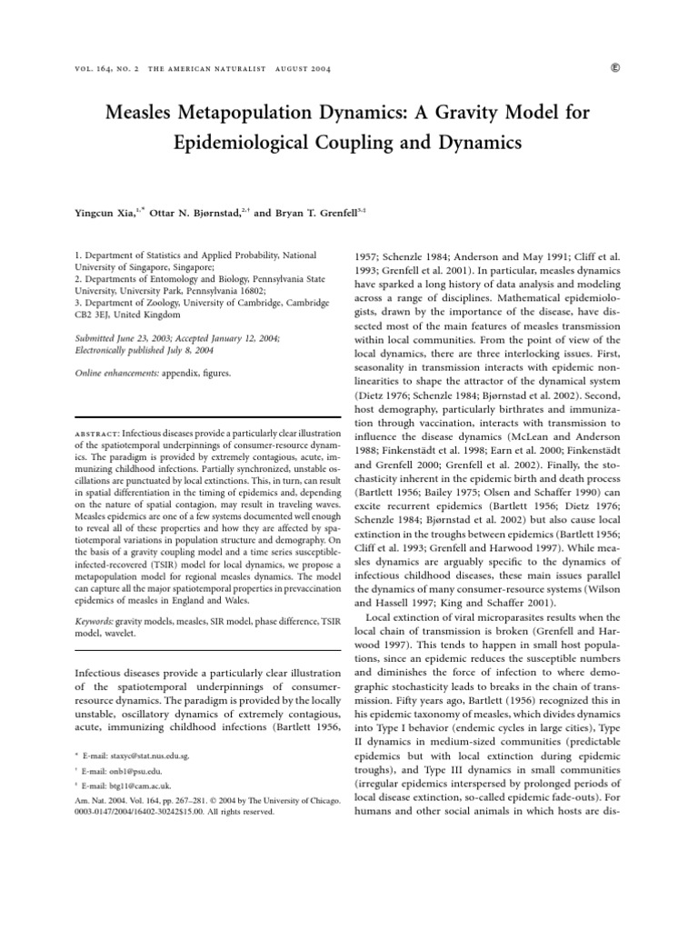 Measles Metapopulation Dynamics: A Gravity Model For Epidemiological ...