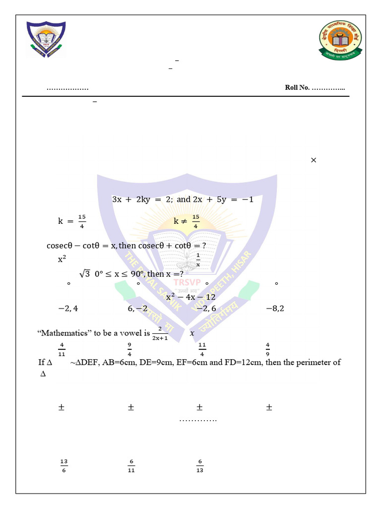 Math HY- Class 10(a and B) F | PDF | Arithmetic | Mathematical Concepts