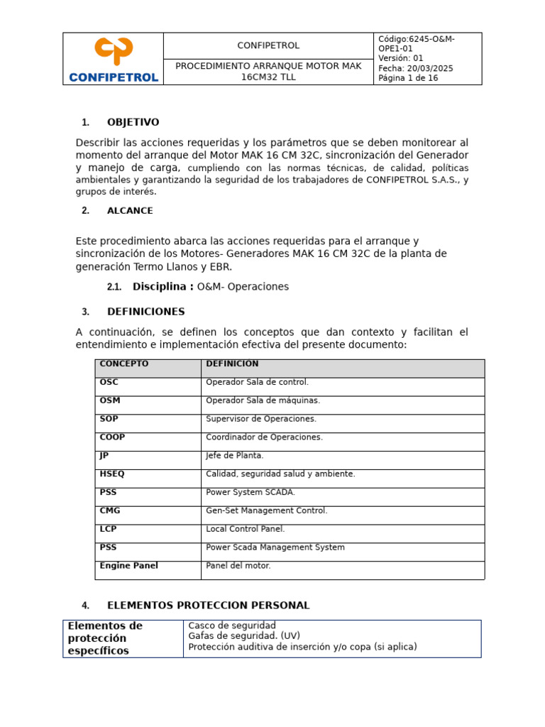 Procedimiento Arranque Motor MAK 16CM32 | PDF | Residuos | Contaminación