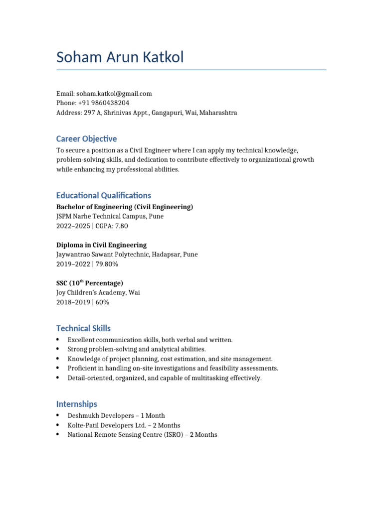 Soham Katkol Resume 1 | PDF