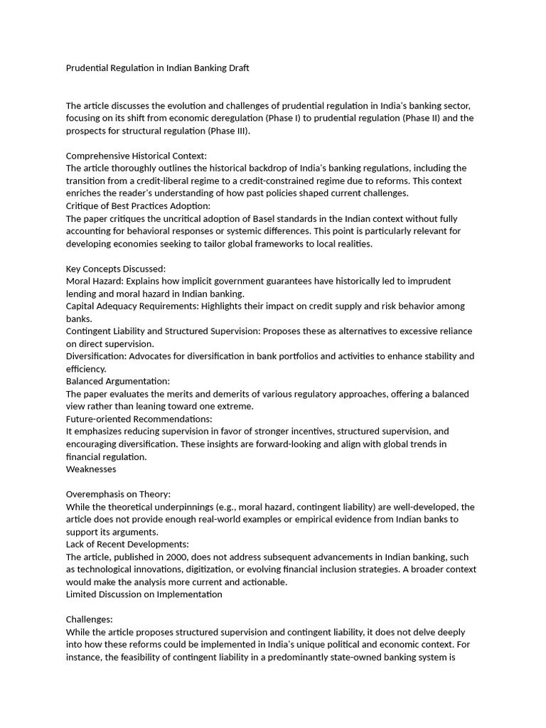 Evolution of Prudential Regulation in India | PDF | Banks | Moral Hazard