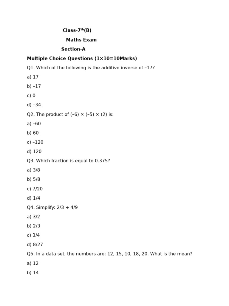 Class 7th(B) Maths Half Yearly Exam | PDF | Triangle | Length