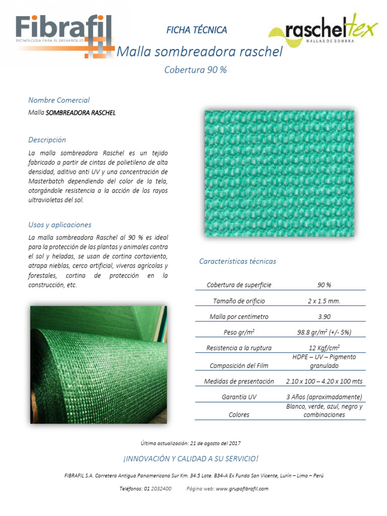 Ficha Tecnica Malla Raschel 90% | PDF | Ultravioleta