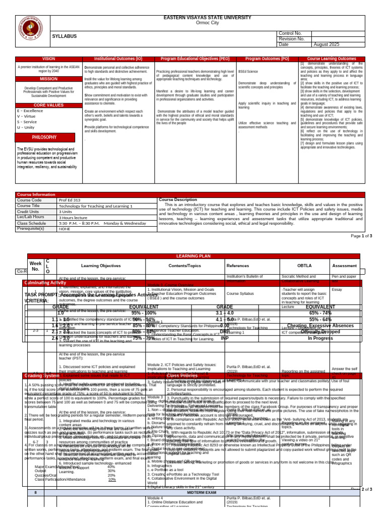 Technology for Teaching and Learning Syllabus | PDF | Educational ...
