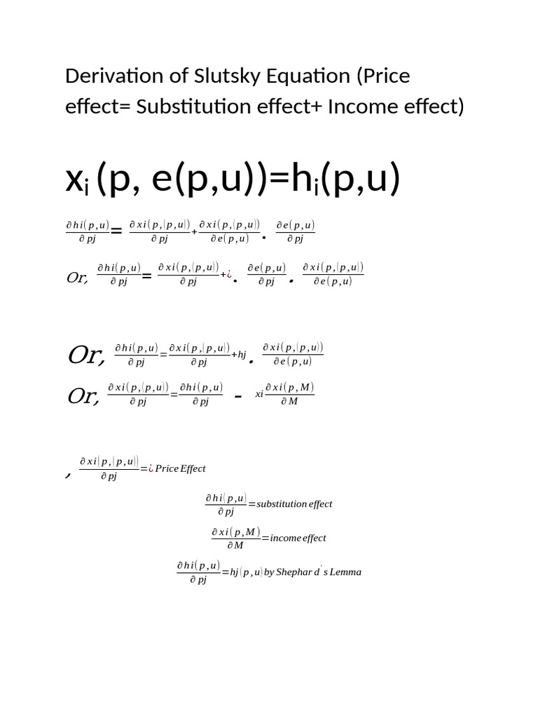 Derivation of Slutsky Equation | PDF