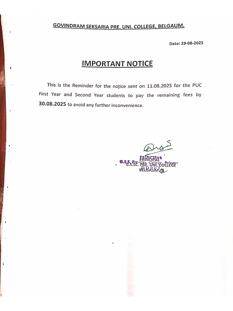 Fees Balance Notice | PDF