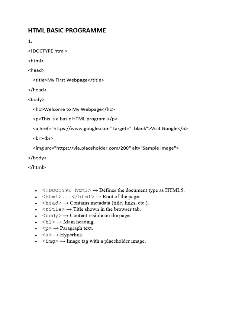 HTML Basic Programme STD Viii | PDF | Html | Html Element