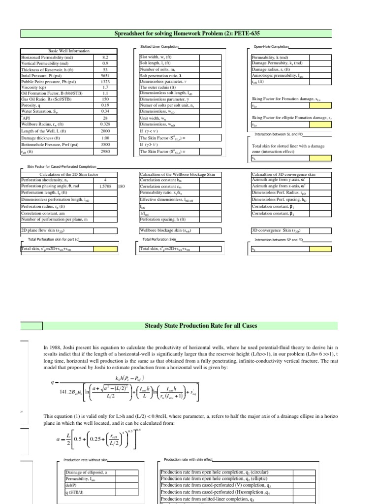Spreadsheet For Solving Homework Problem (2) : PETE-635: Slotted Liner ...