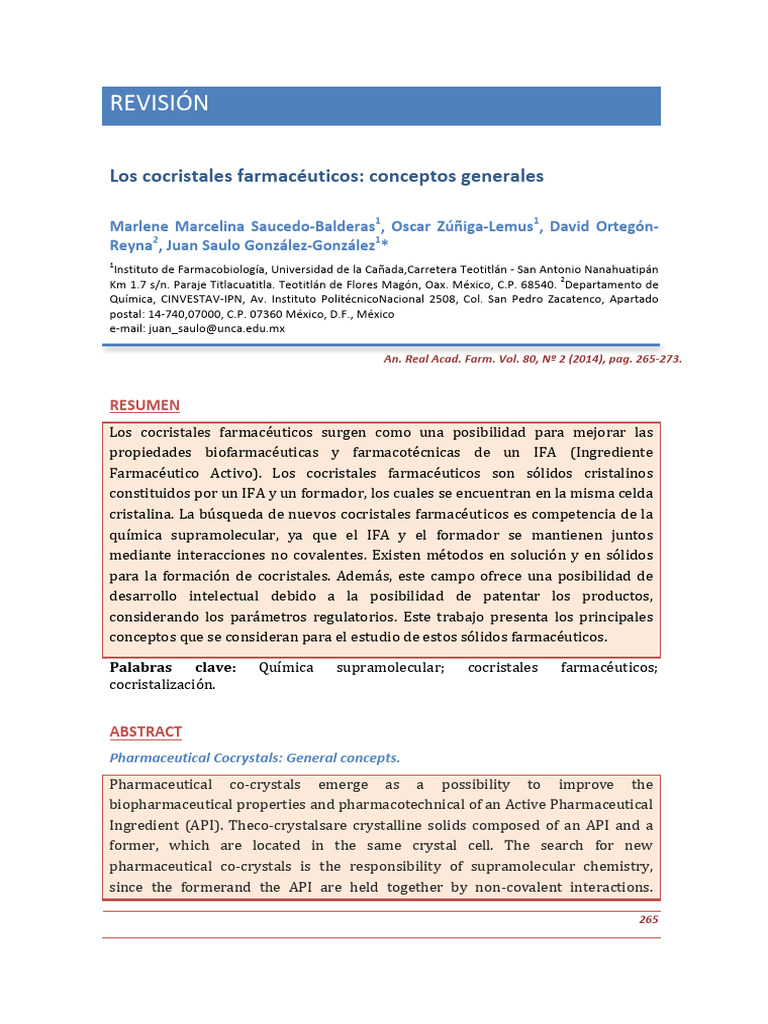 Cocristales farmacéuticos: conceptos clave | PDF | Moléculas ...