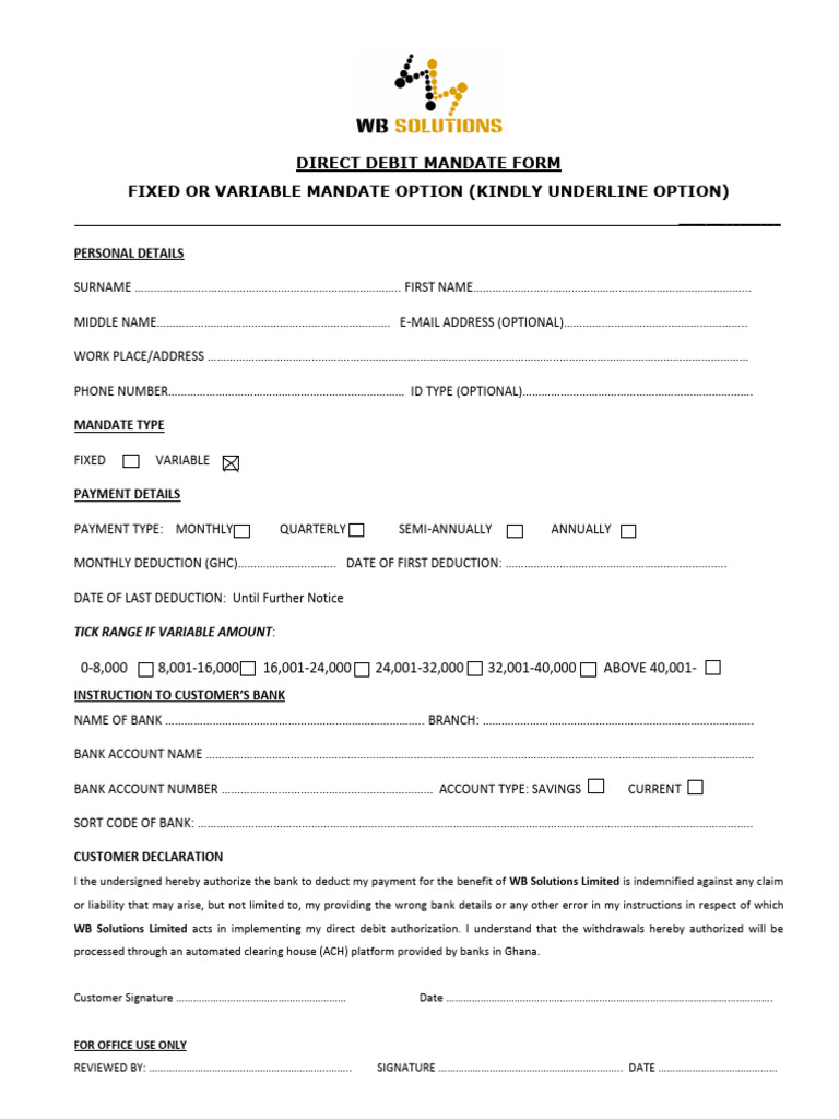 Ach Direct Debit Mandate Form 2 | PDF